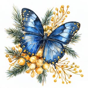 10 Blue Christmas Butterfly Digital Illustration, High Quality PNG ...