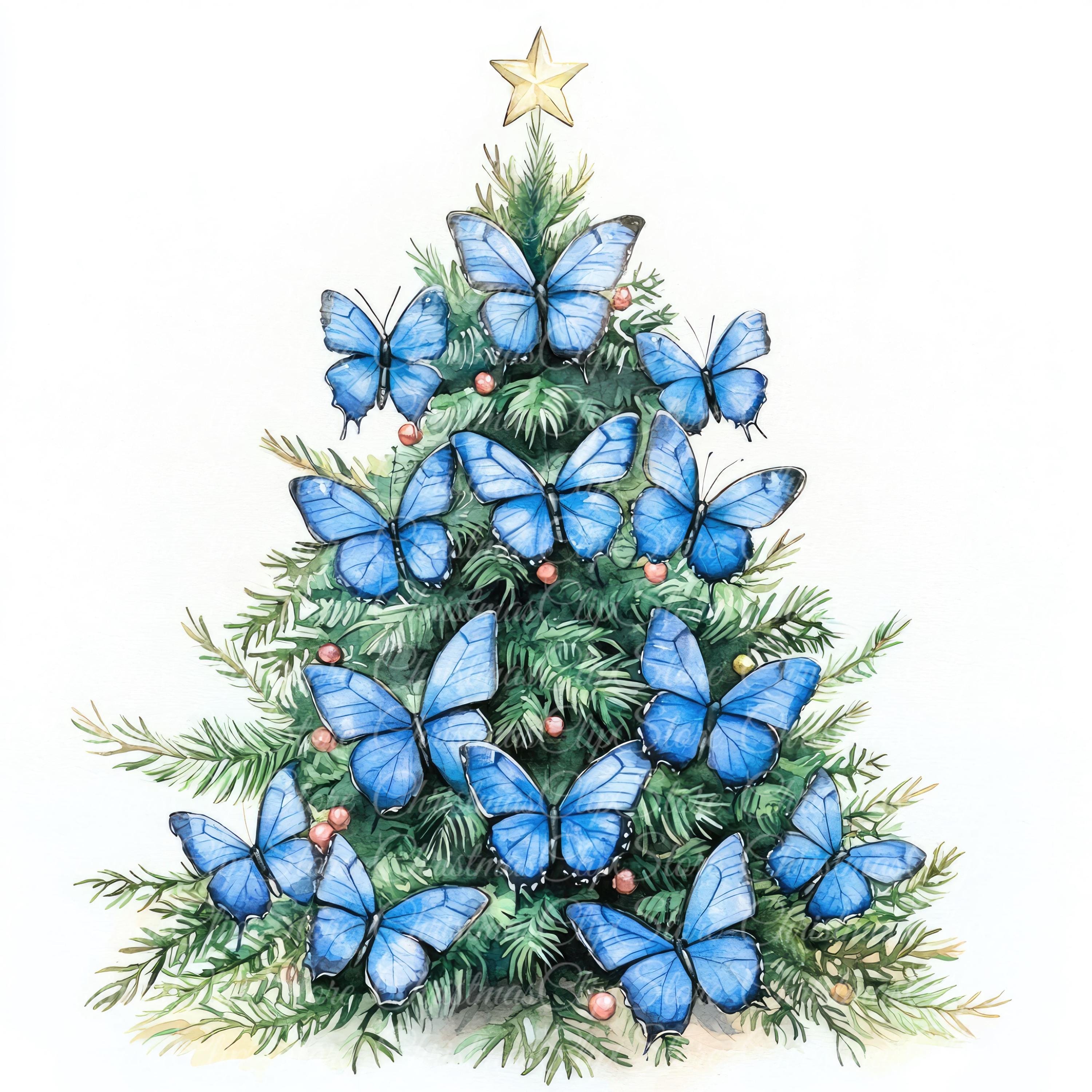 10 Blue Christmas Butterfly Digital Illustration, High Quality PNG ...
