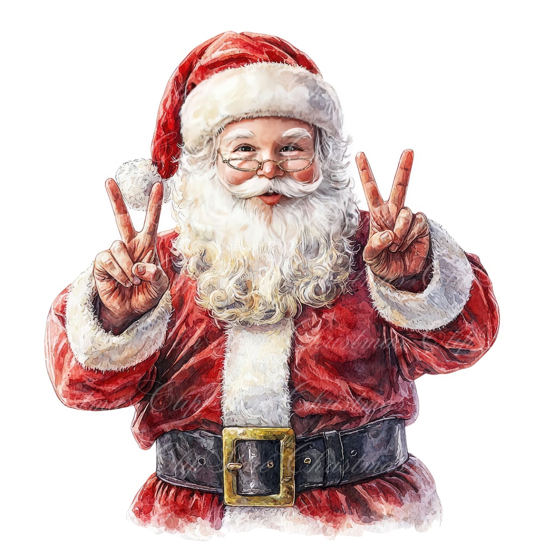12 Santa Claus Making Peace Sign Digital Illustrations, High Quality ...