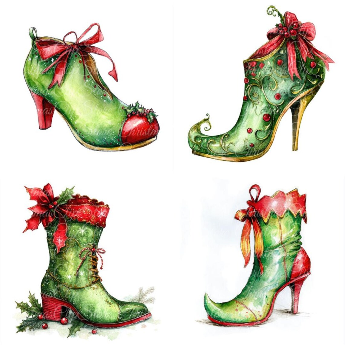 10 Christmas Elf Shoe Digital Illustrations, High Quality PNG & JPG ...