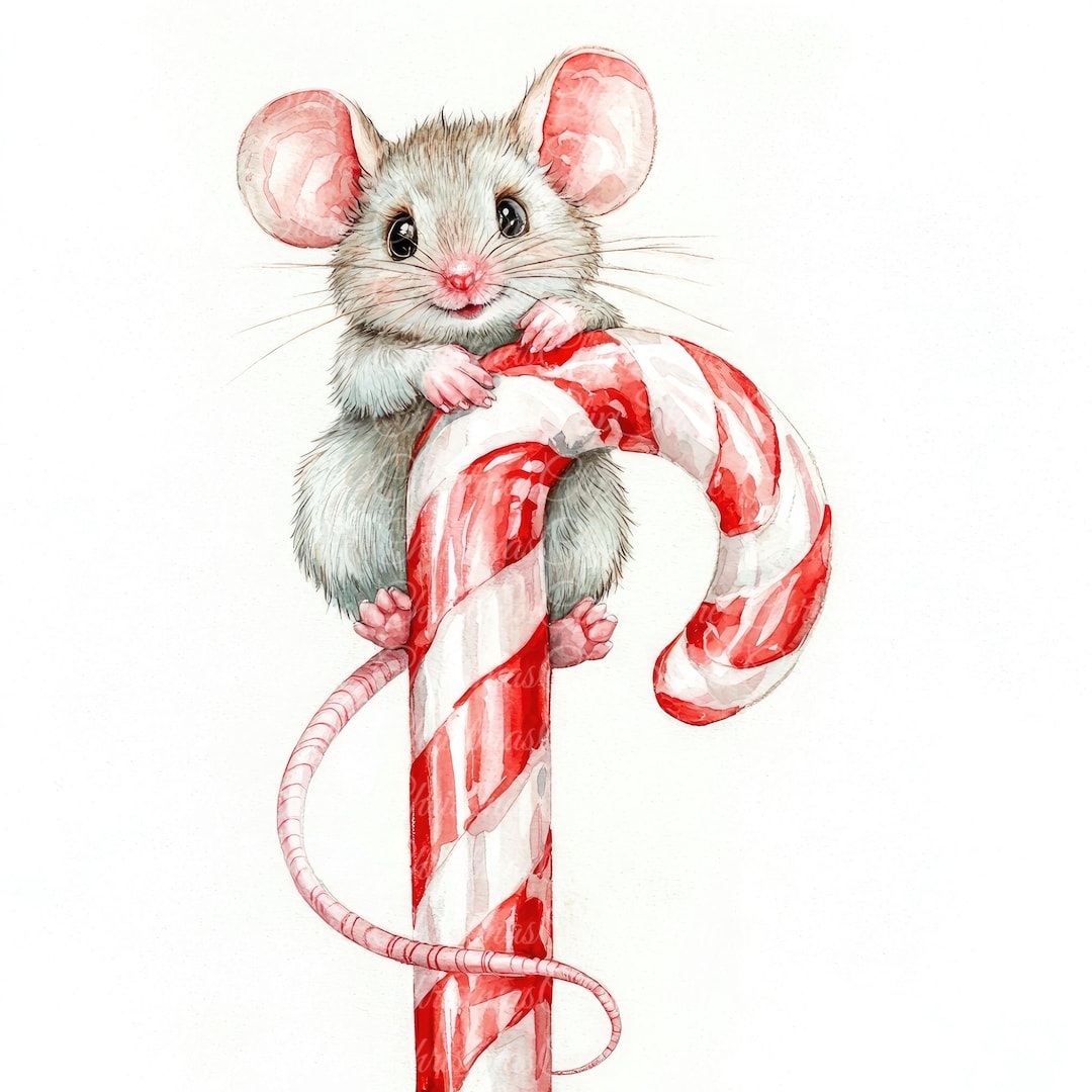 10 Christmas Mouse and Candy Cane Digital Illustrations, High Quality ...
