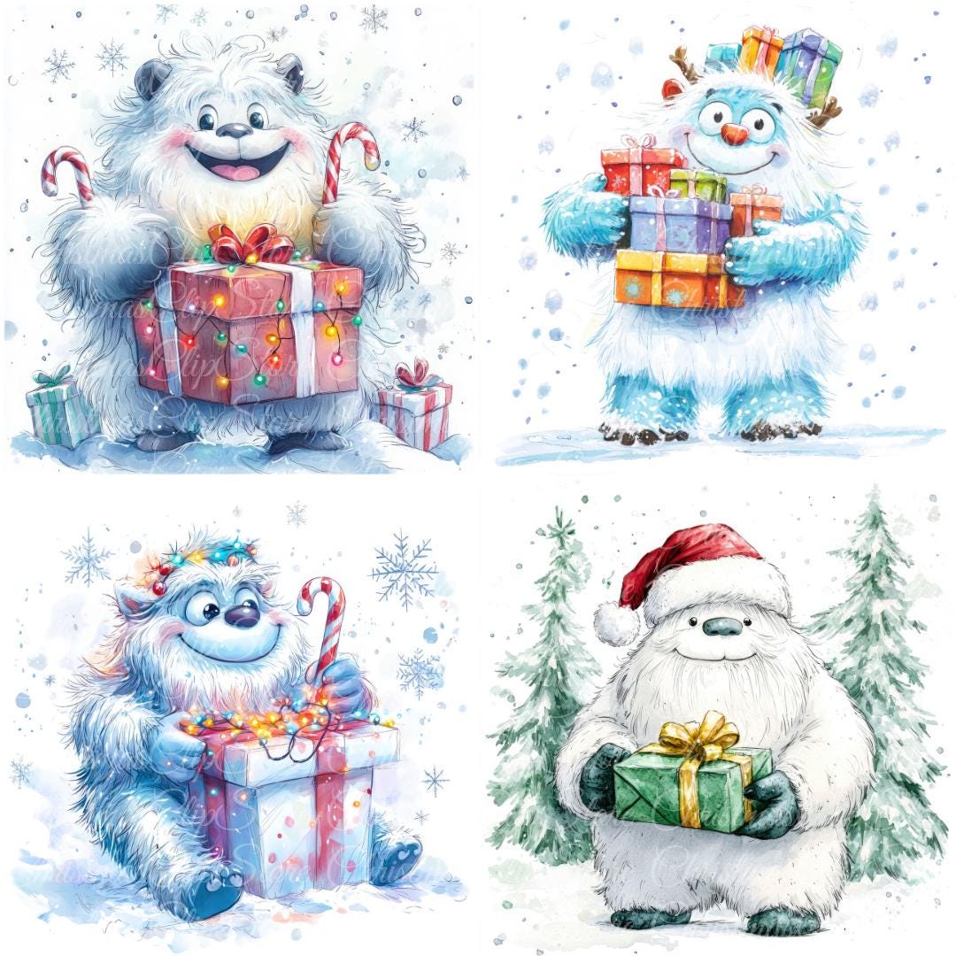 10 Yeti and Christmas Gift Digital Illustrations, High Quality JPG ...