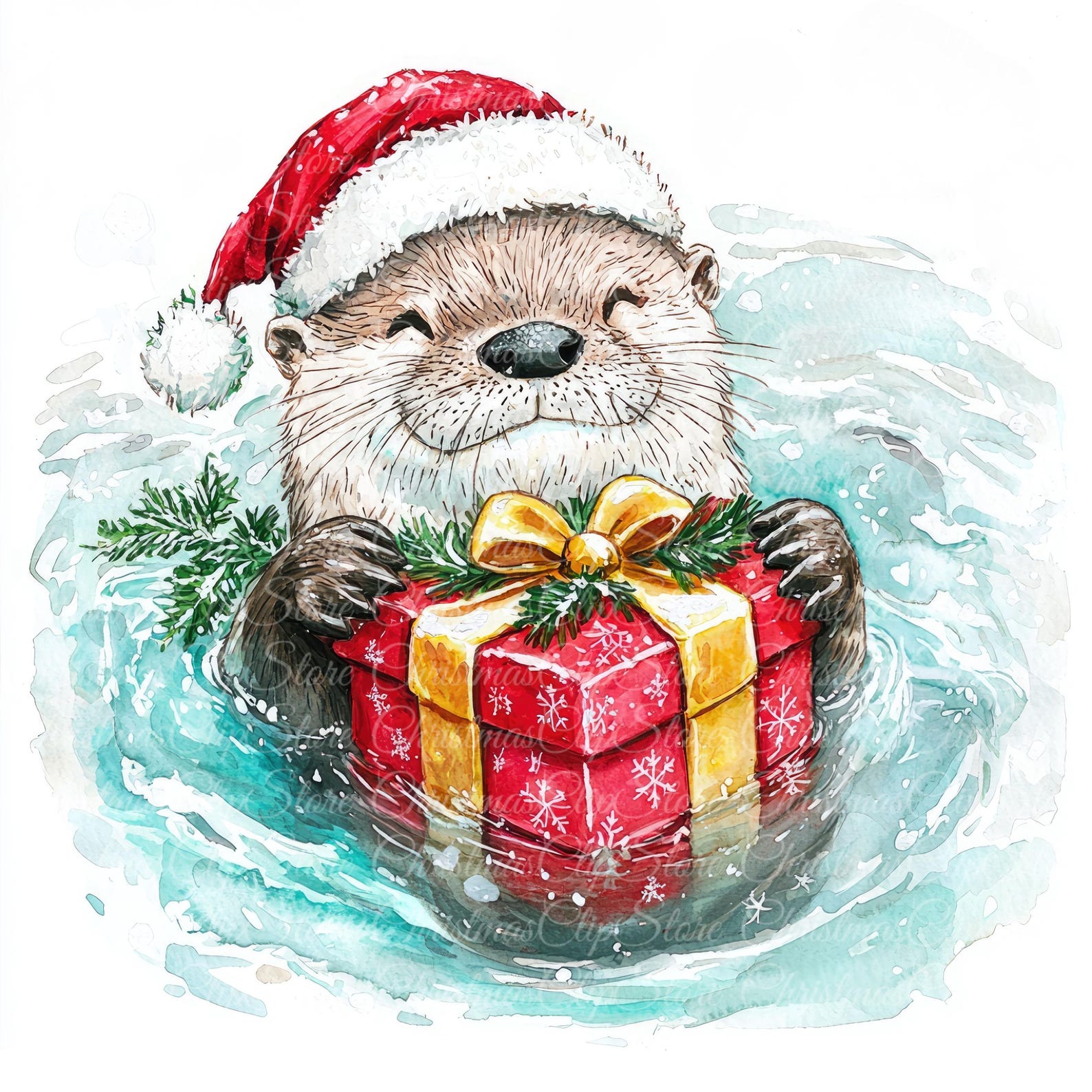8 Christmas Otter With Gift Digital Illustrations, High Quality JPG ...