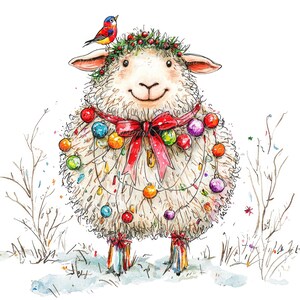 10 Whimsical Christmas Sheep Digital Illustrations, High Quality PNG ...