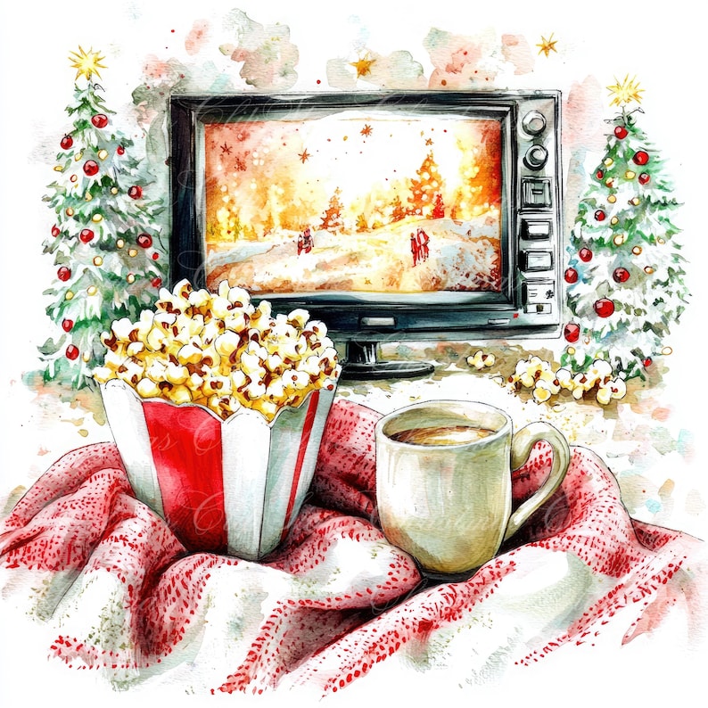 10 Cozy Christmas Movie Digital Illustrations, High Quality JPG Images ...