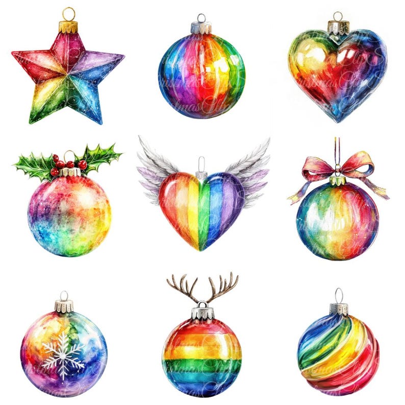 Rainbow Christmas Bauble Clipart, Winter Ornaments (digital Download ...