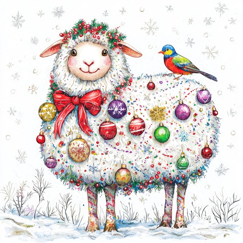 10 Whimsical Christmas Sheep Digital Illustrations, High Quality PNG ...