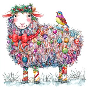 10 Whimsical Christmas Sheep Digital Illustrations, High Quality PNG ...