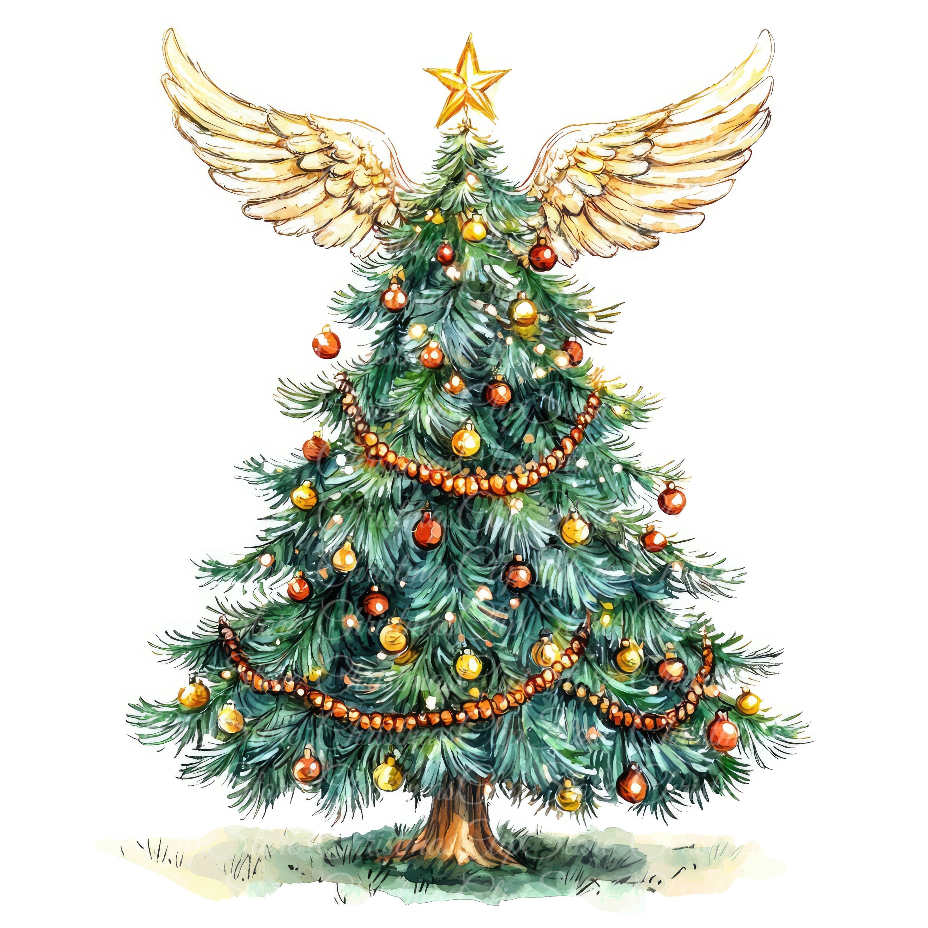 10 Christmas Tree With Angel Wings Digital Illustration, High Quality ...