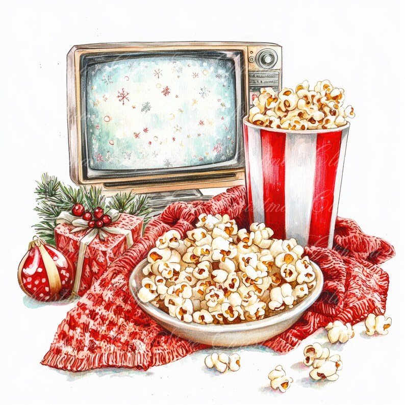10 Cozy Christmas Movie Digital Illustrations, High Quality JPG Images ...