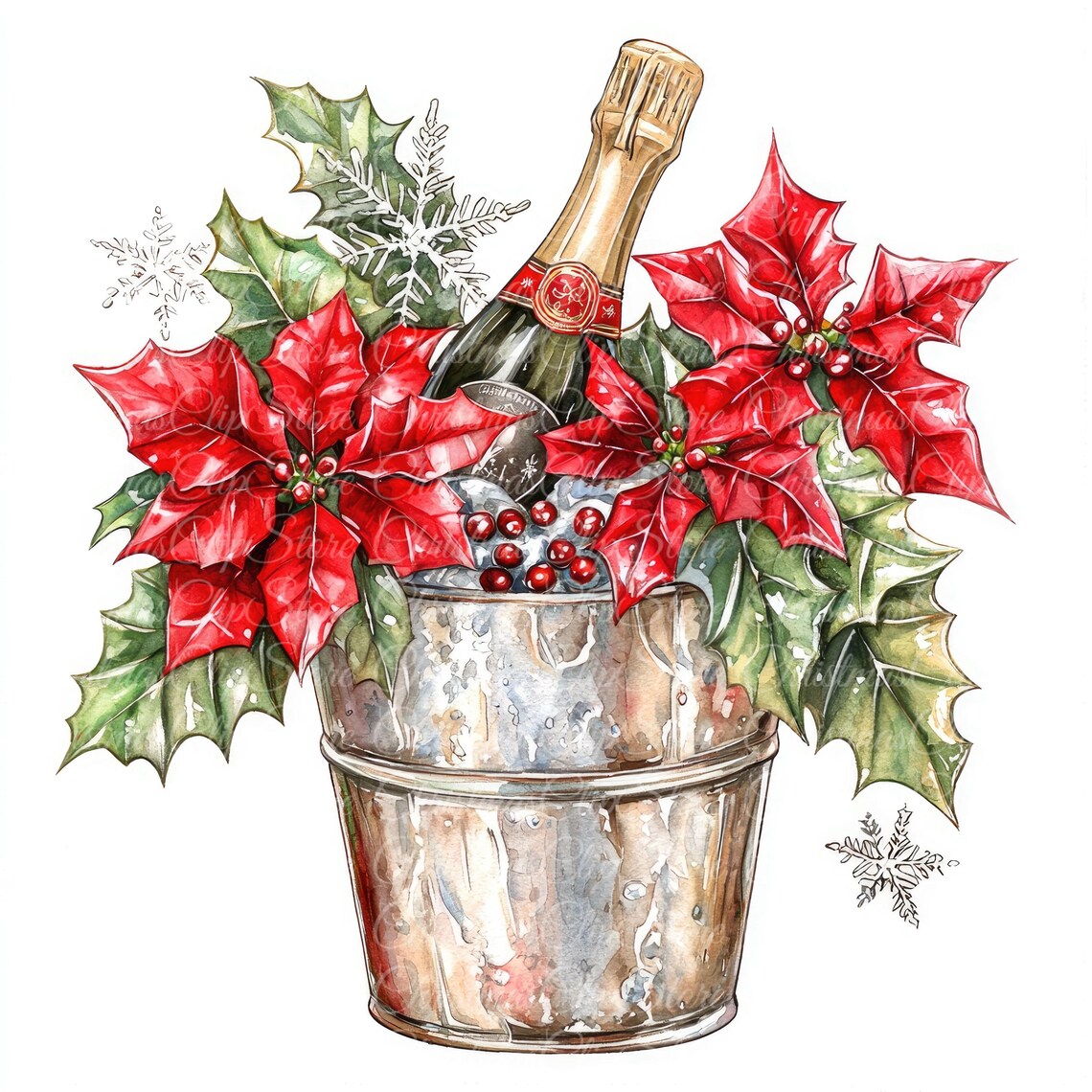 10 Christmas Champagne Digital Illustration, High Quality PNG & JPG ...