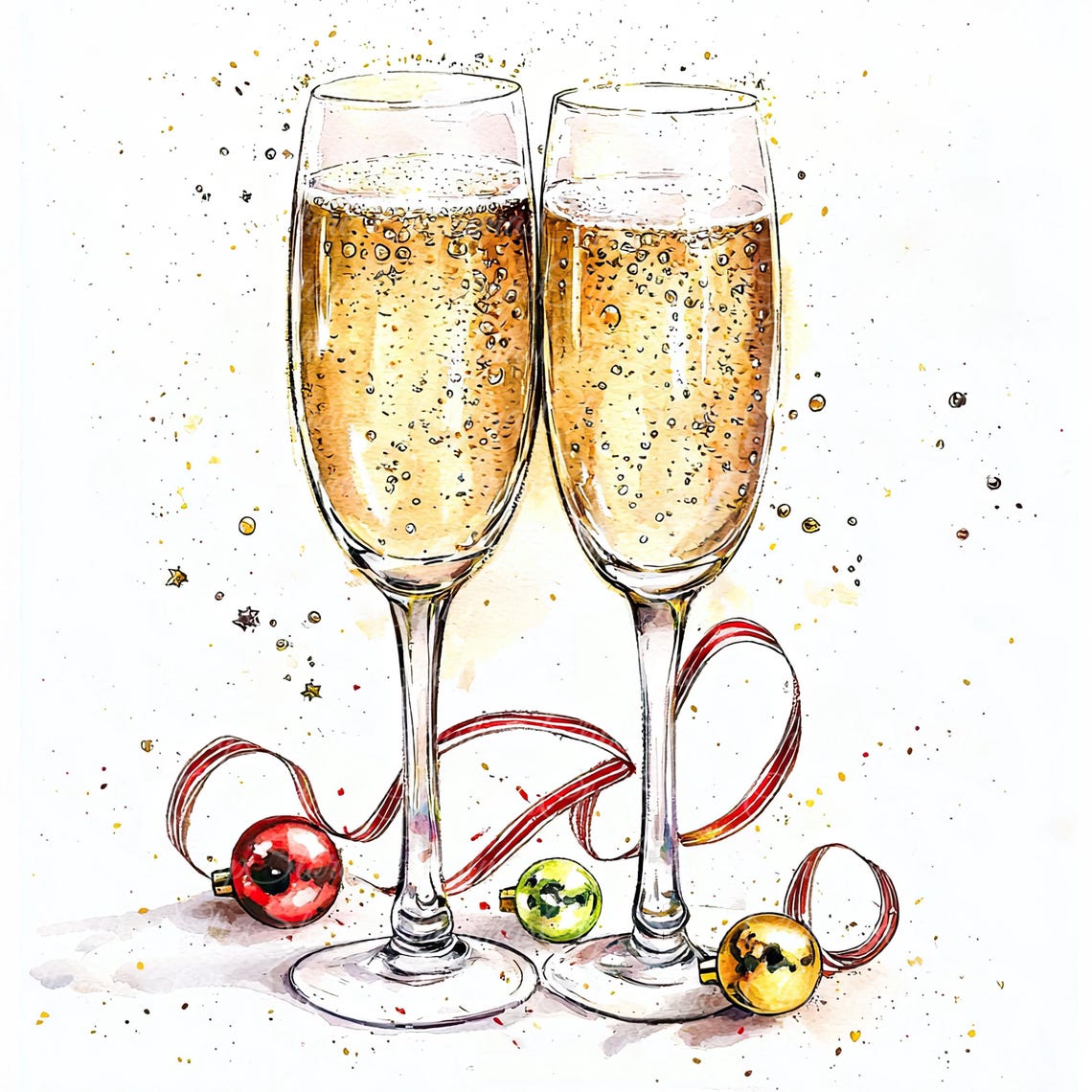 10 Christmas Champagne Digital Illustration, High Quality PNG & JPG ...