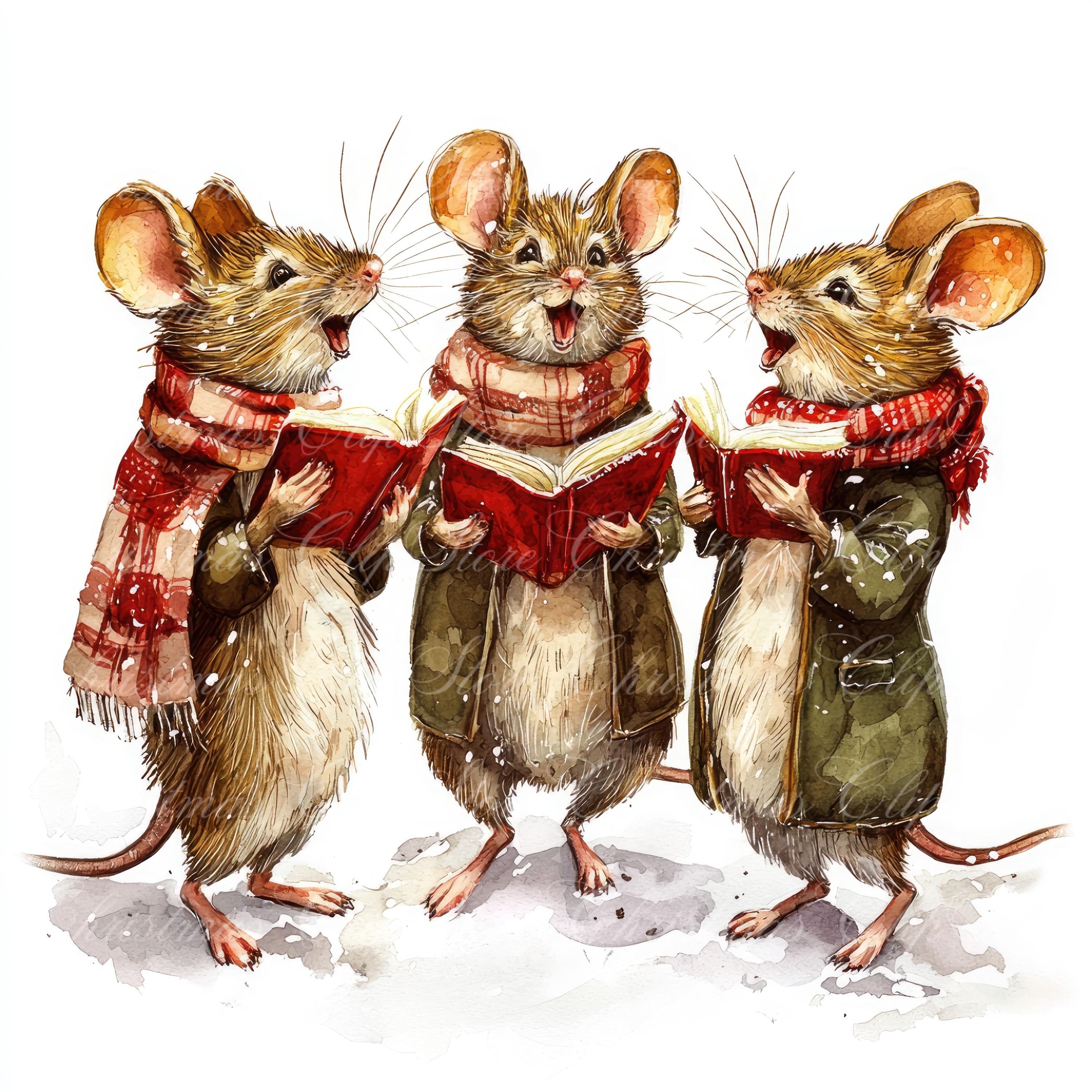 10 Christmas Mouse Carolers Digital Illustrations, High Quality PNG ...
