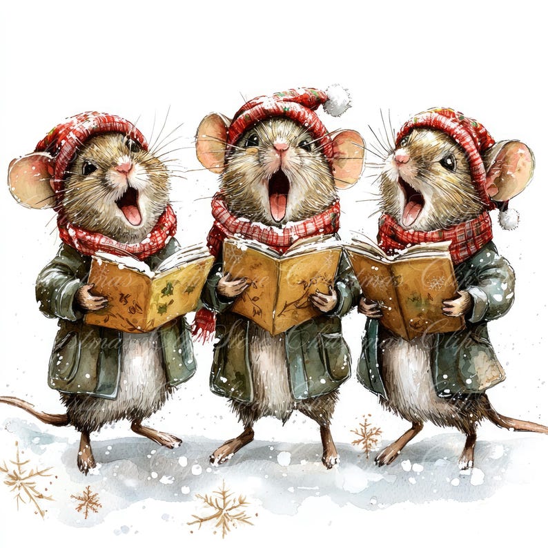 10 Christmas Mouse Carolers Digital Illustrations, High Quality PNG ...