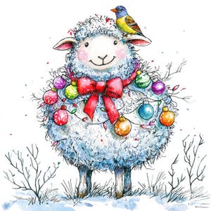 10 Whimsical Christmas Sheep Digital Illustrations, High Quality PNG ...