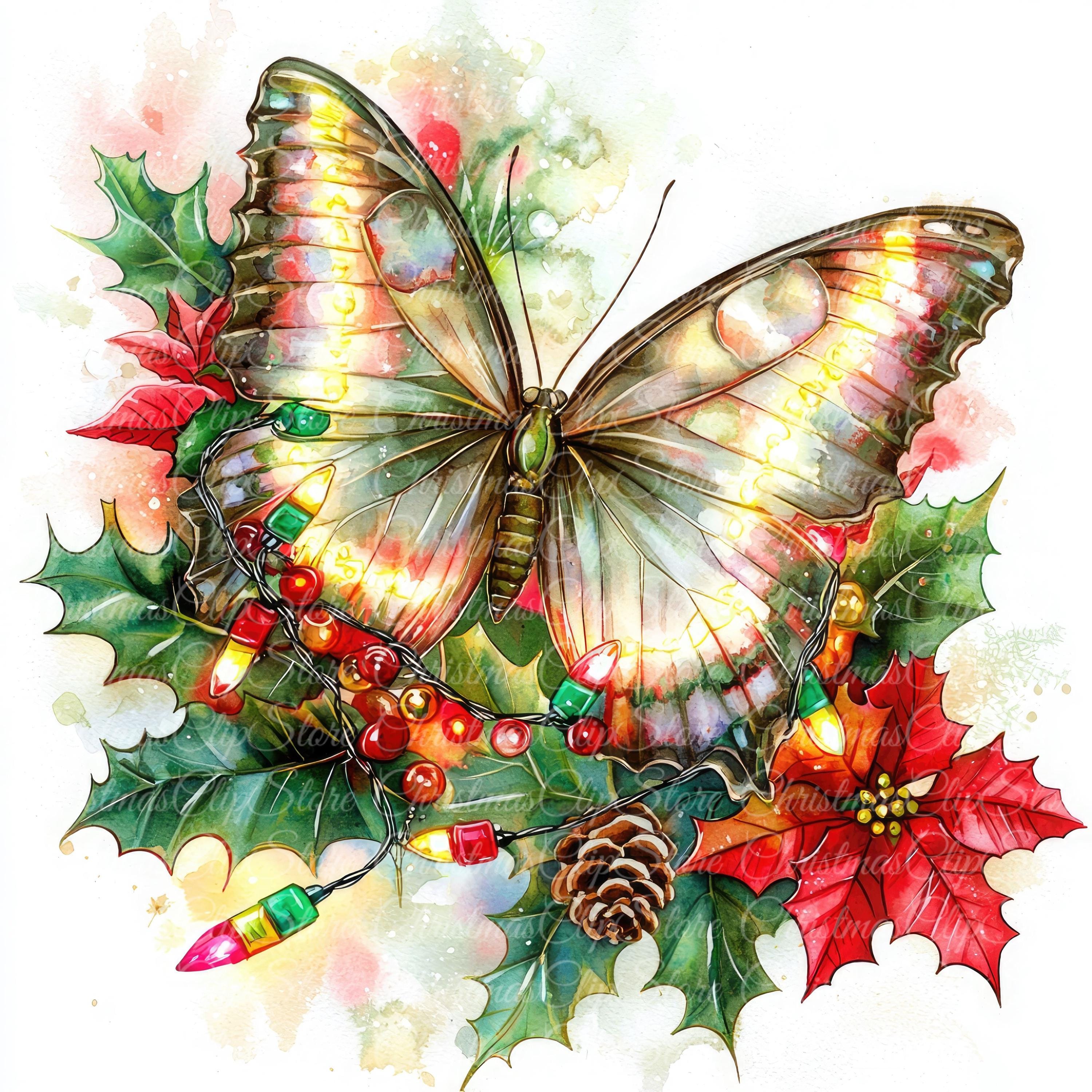 10 Christmas Butterfly Digital Illustrations, High Quality PNG & JPG ...