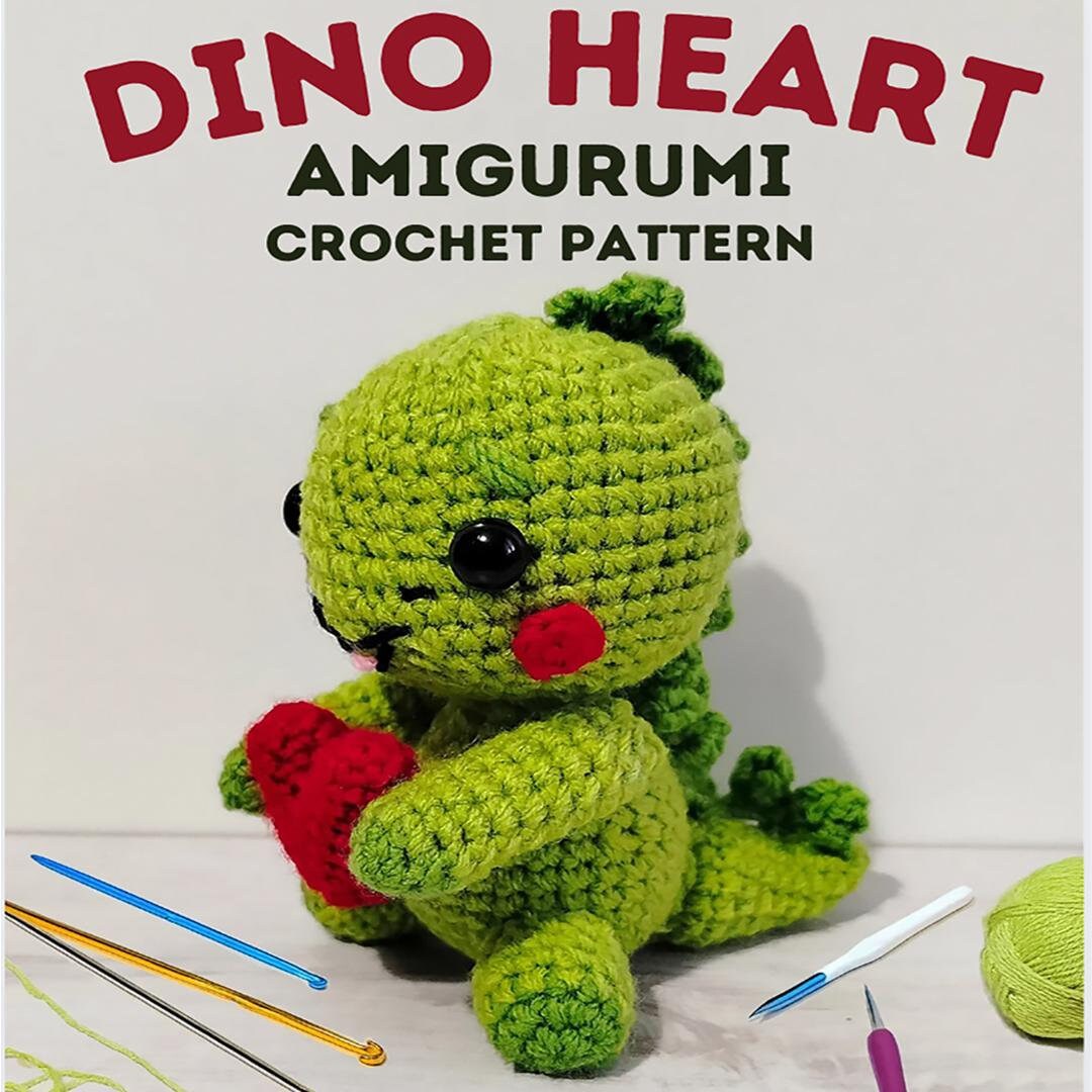 Cute Dino Heart Crochet Pattern: Amigurumi T-rex Heart Guide for ...
