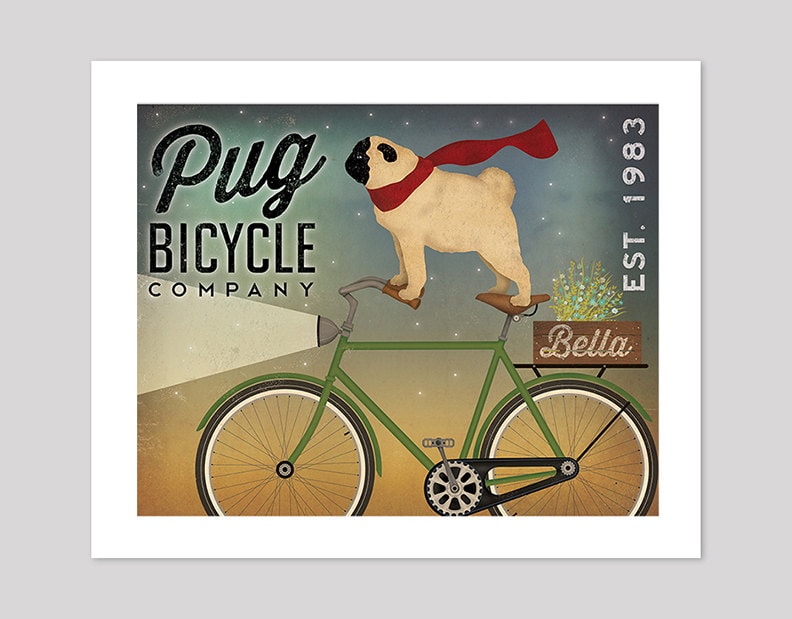 FREE Personalization PUG Bicycle Co. ILLUSTRATION Print Inches - Etsy