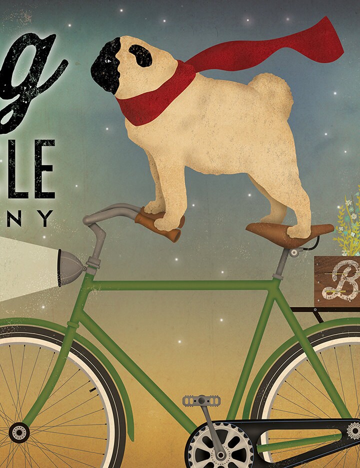 FREE Personalization PUG Bicycle Co. ILLUSTRATION Print Inches - Etsy