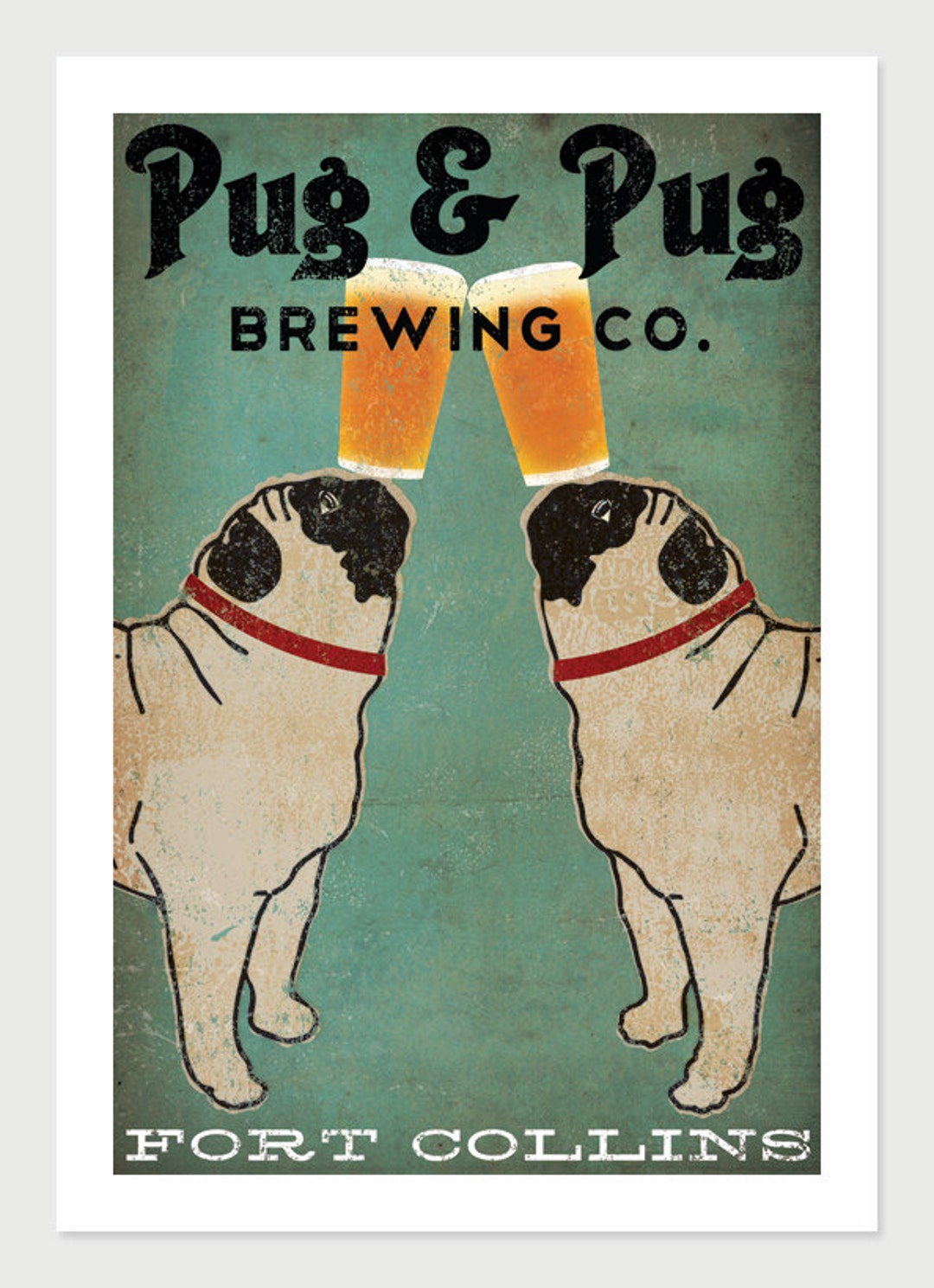 Pug & Pug Brewing Co. Beer ILLUSTRATION Giclee Print 24x36 Inches ...