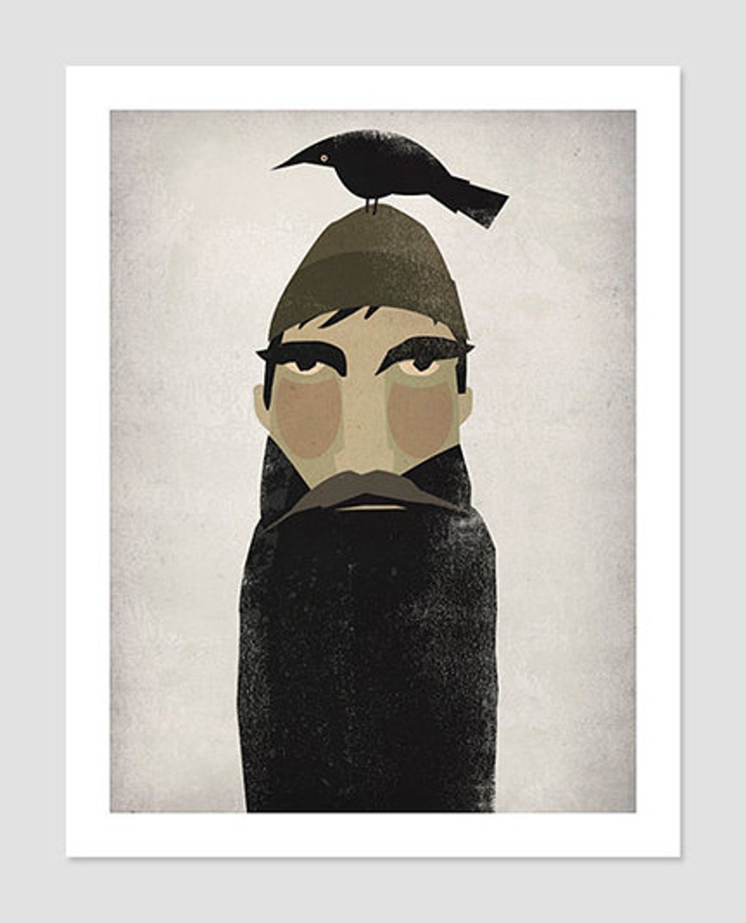 Lumberjack and Crow Beard and Mustache Original Graphic Art PRINT ...