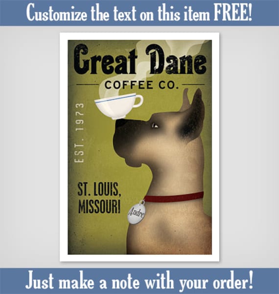 GREAT DANE Custom Personalized Coffee Tea Company Print | Etsy