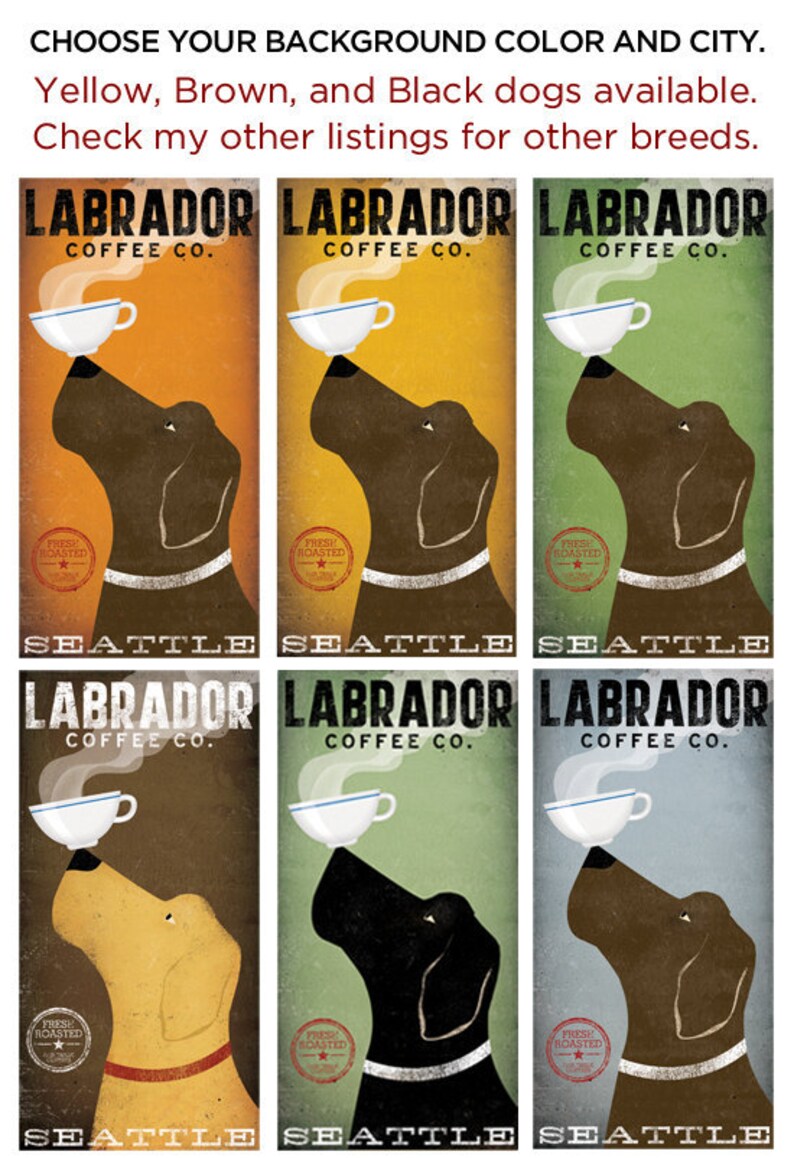 Custom BLACK DOG LABRADOR Retriever Coffee Company Graphic Art Print ...