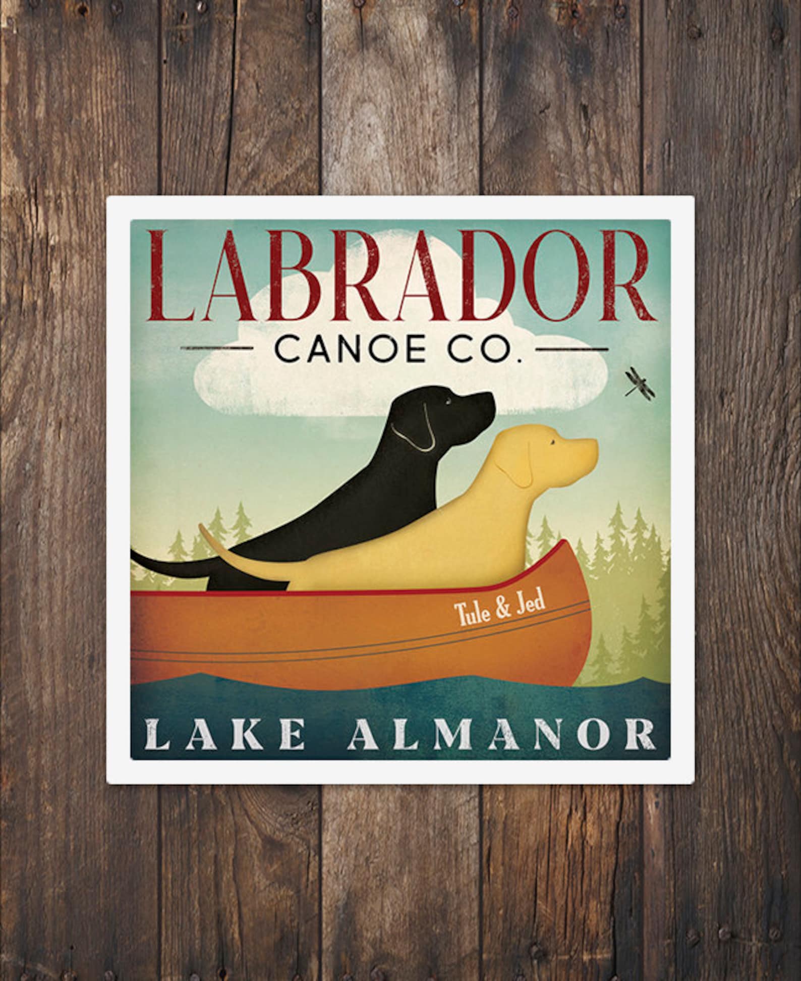 Custom Personalized -- Double Dog Labrador Canoe Company Graphic Art ...