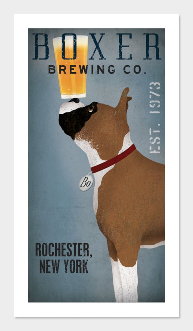 PERSONALIZED White BOXER Dog Brewing Company Graphic Art - Etsy