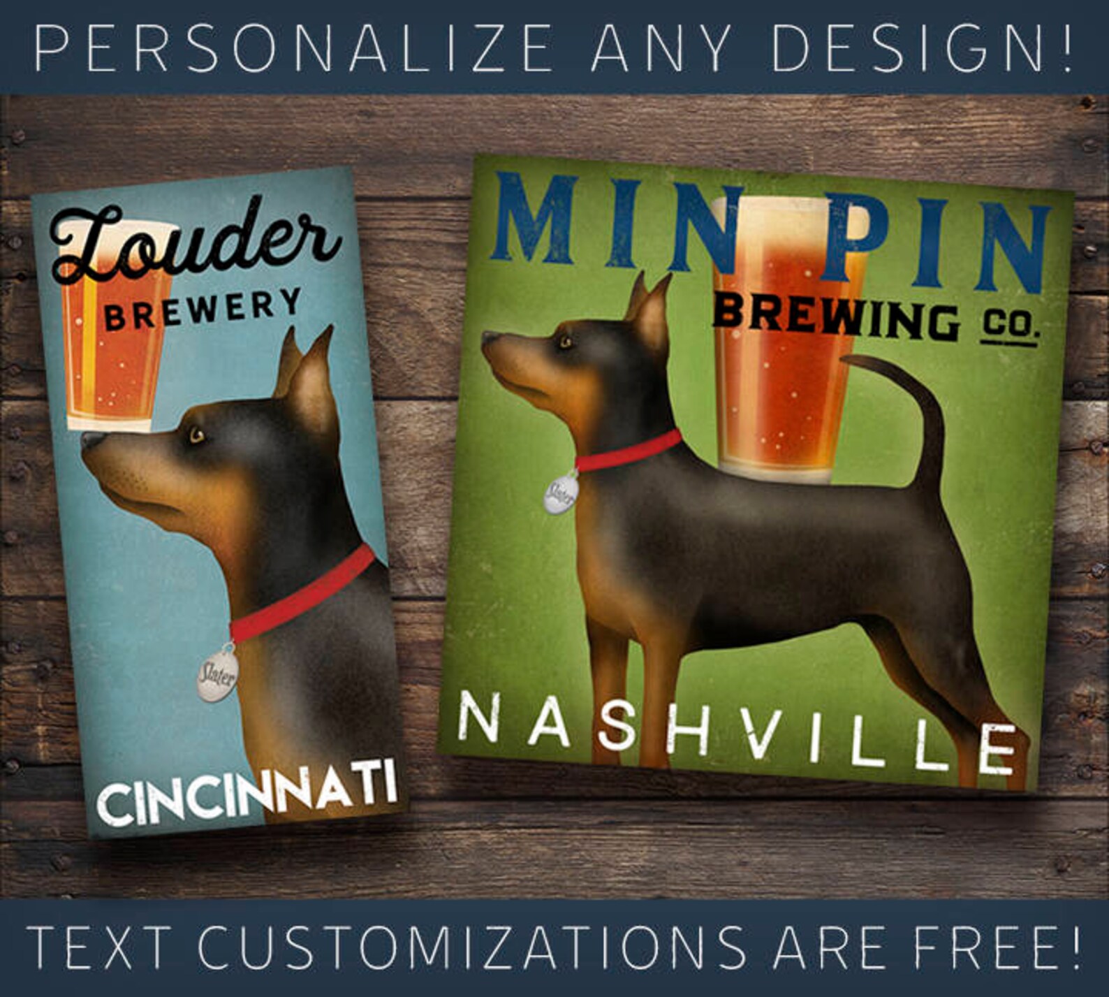 FREE Text Customization Miniature Pinscher Min Pin Brewing Co. Poster ...