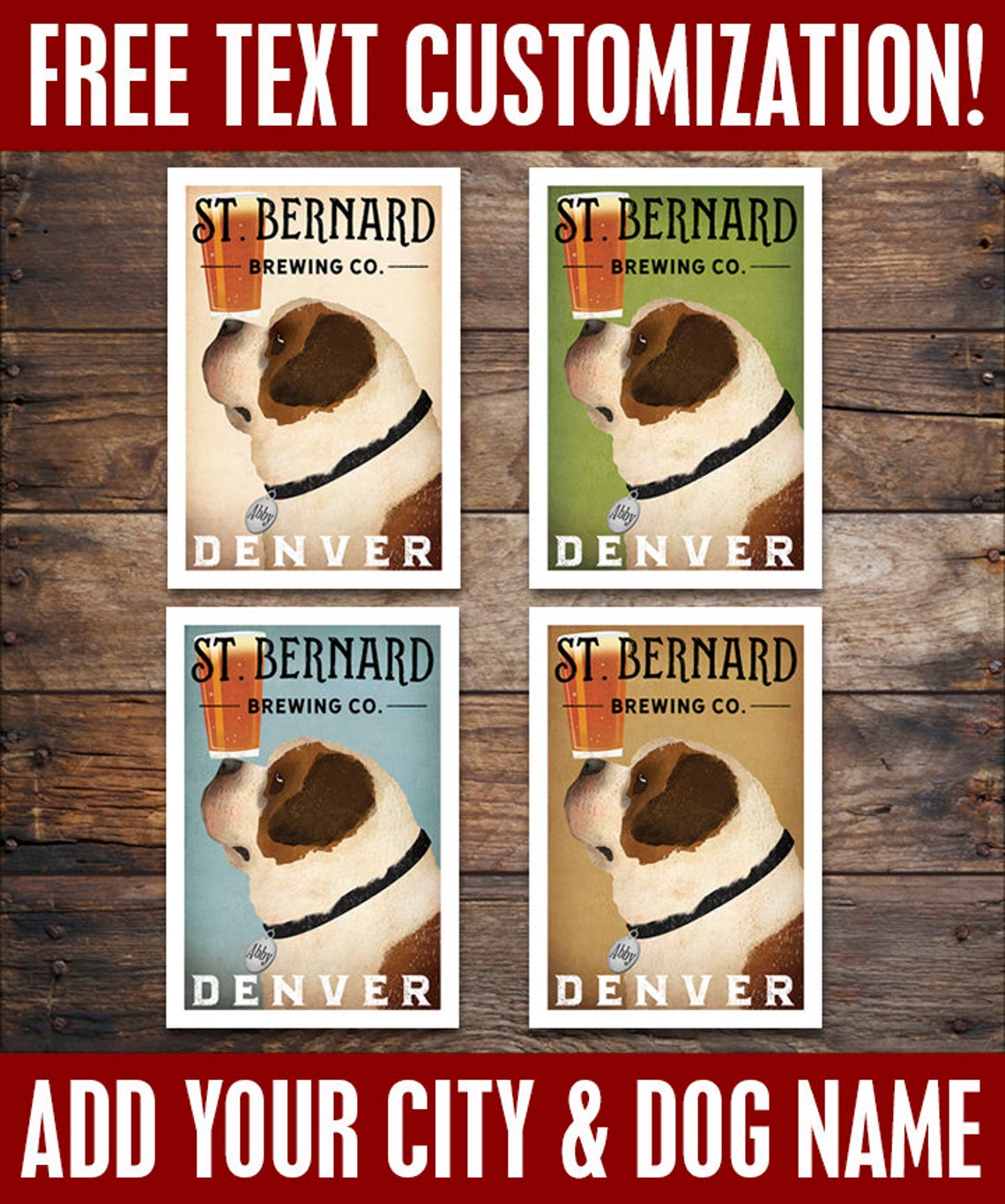 St BERNARD Dog FREE CUSTOMIZATION Saint Bernard Chocolate Co. Print Dog ...