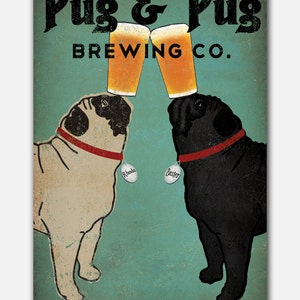 CUSTOM Personalized Hoppy PUG Dog Brewery - Archival Pigment Print ...