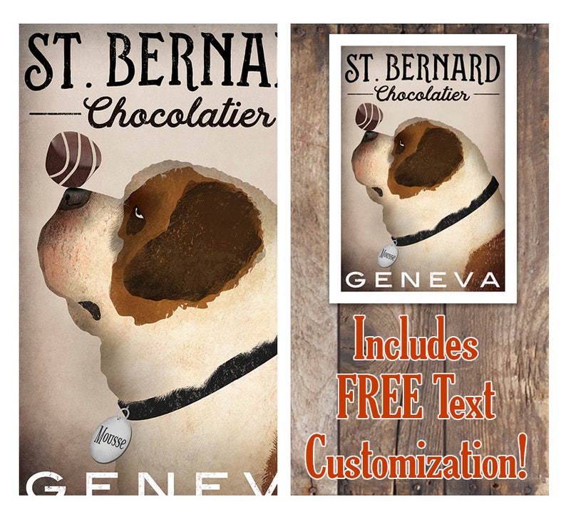 St BERNARD Dog FREE CUSTOMIZATION Saint Bernard Chocolate Co. Print Dog ...