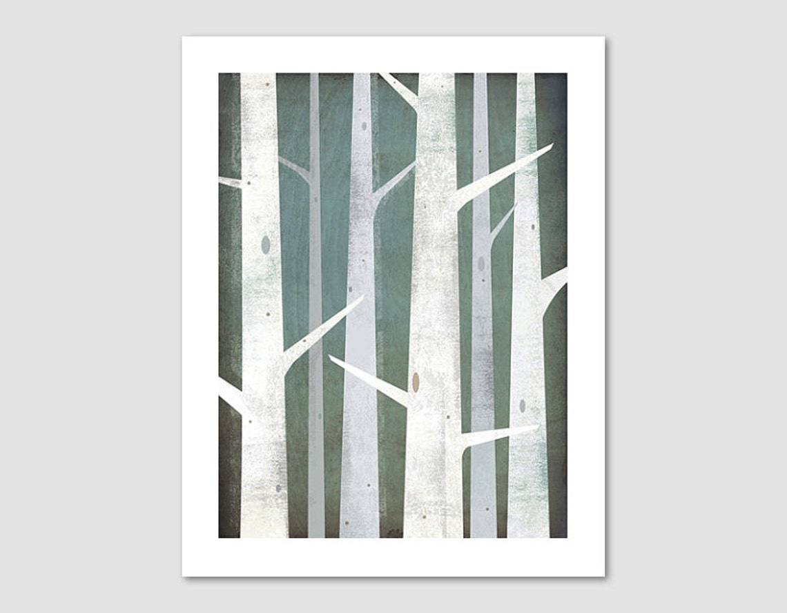 Aspen BIRCH TREES Winter Woods graphic art Illustration print | Etsy