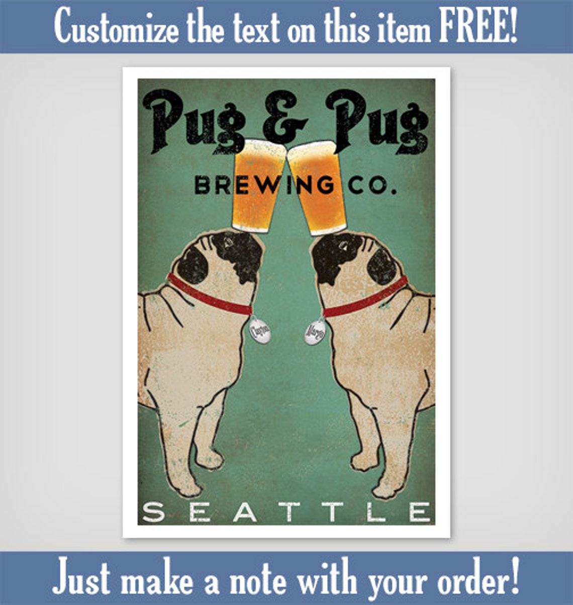 CUSTOM Pug & Pug Brewing Co. Beer ILLUSTRATION Giclee Print | Etsy