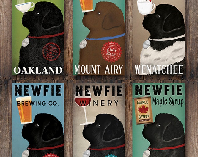 Newfie, Newfoundland, Landseer Dog Art, Dog Lover, Beer, Coffee, Fowler ...