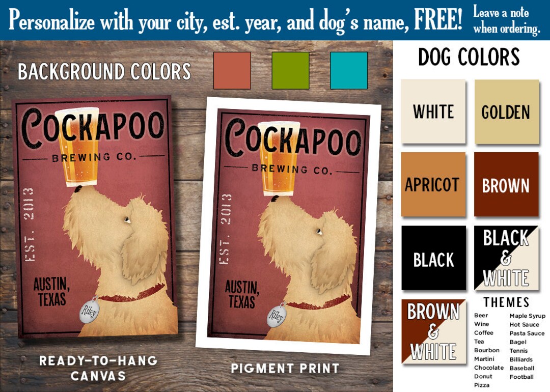 CUSTOM COCKAPOO Free Personalization Poster Print Wine Coffee Tea ...