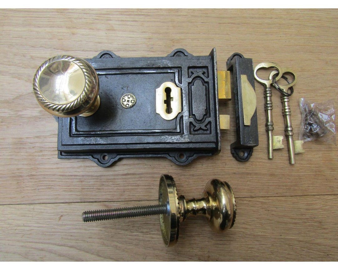 Davenport Rim Lock Antique Iron & Georgian Rim Brass Set - Etsy