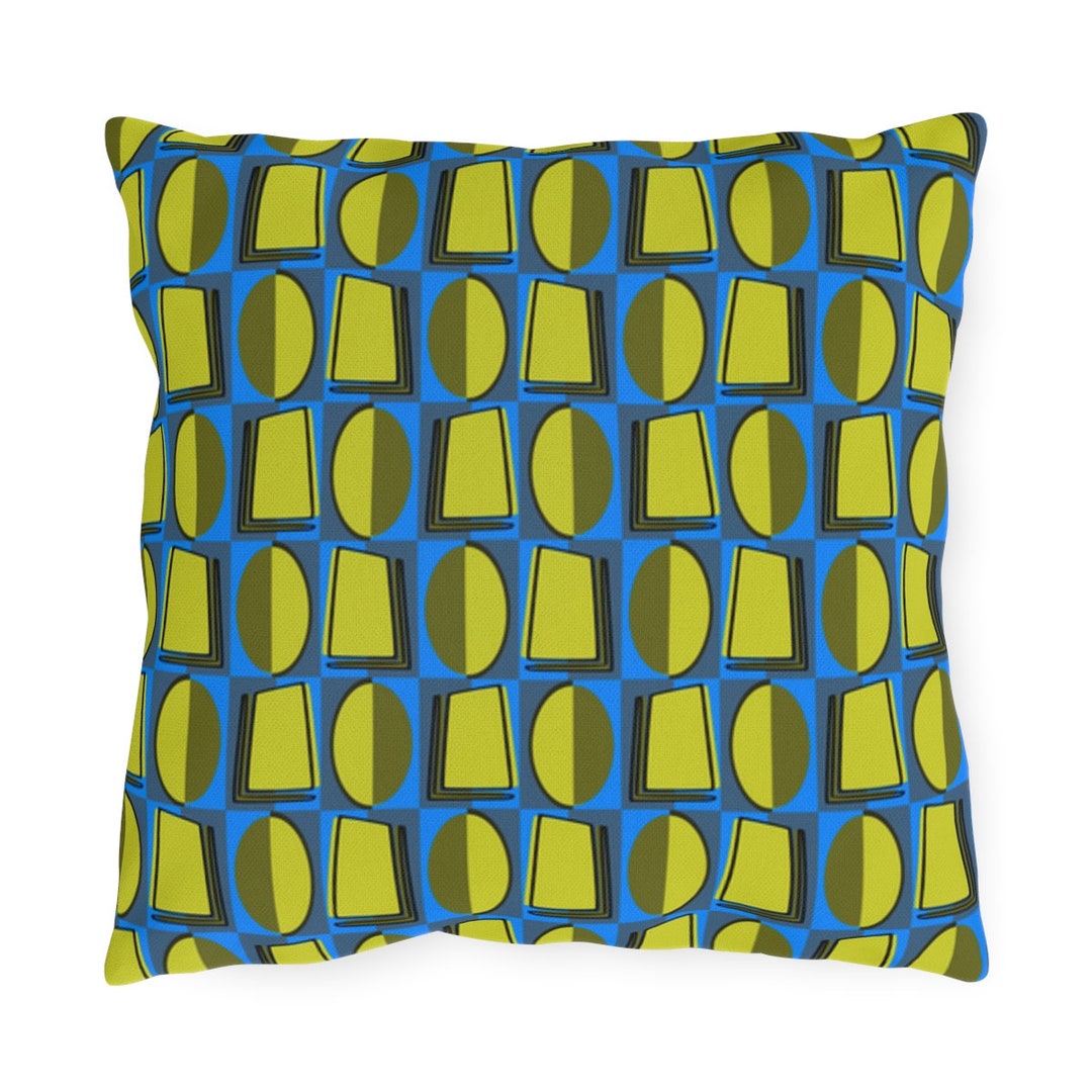 Outdoor Pillow Mid Century Modern Mcm Retro Geometric Yellow Blue Green ...