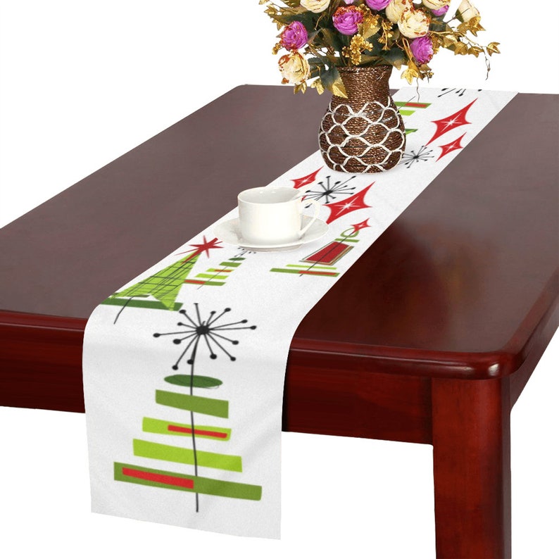 Christmas Holiday Table Runner Mid Century Modern White Tinsel Trees - Etsy