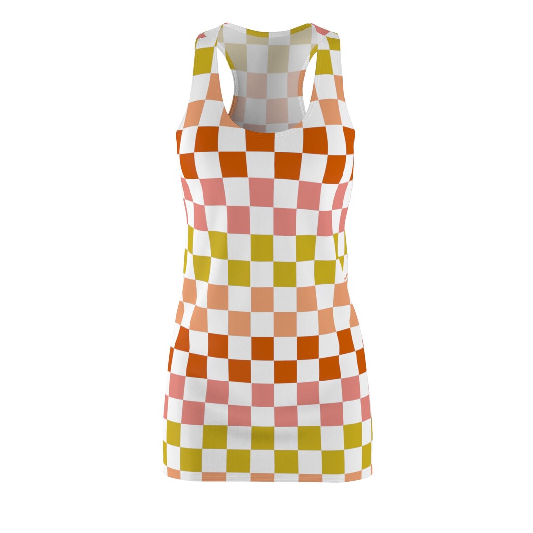 Cube Checkered Orange Yellow Pink (60s13) 1960s 60s Style Dress Retro ...