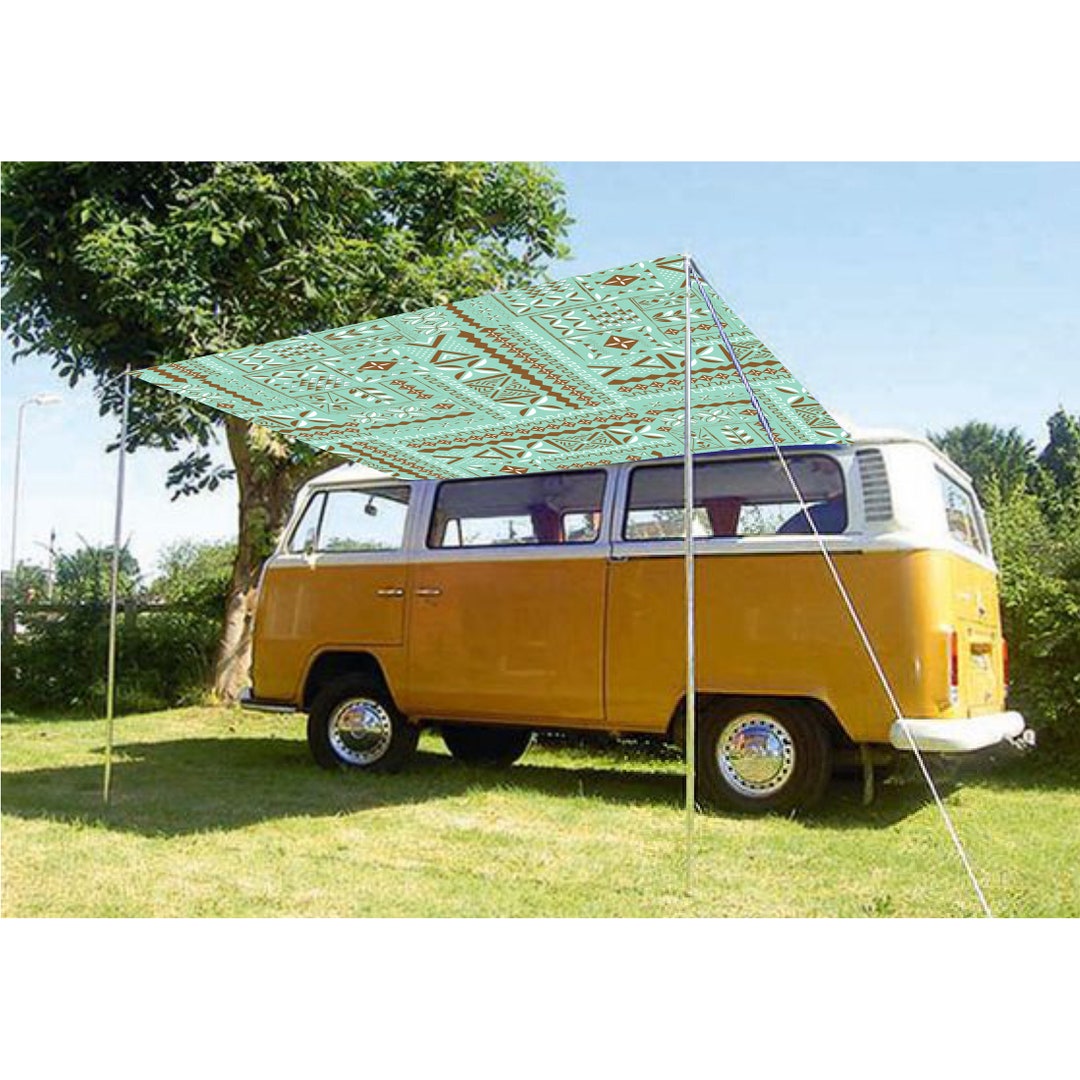 Light Teal Blue Tiki Tarp Sunshade Sun Shade Tapa Cloth Design ...