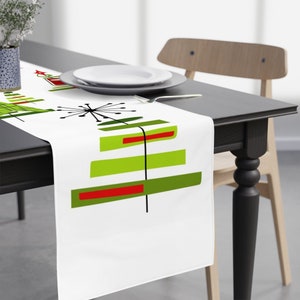 Christmas Holiday Table Runner Mid Century Modern White Tinsel Trees - Etsy