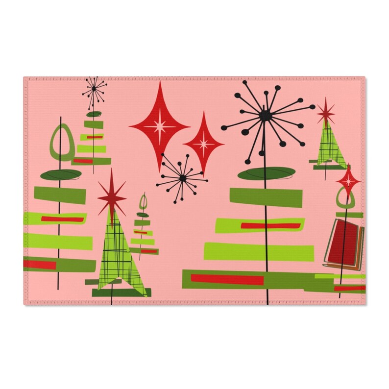 Mid Century Modern MCM Christmas Holiday Festive Area Rug Mat Pink - Etsy