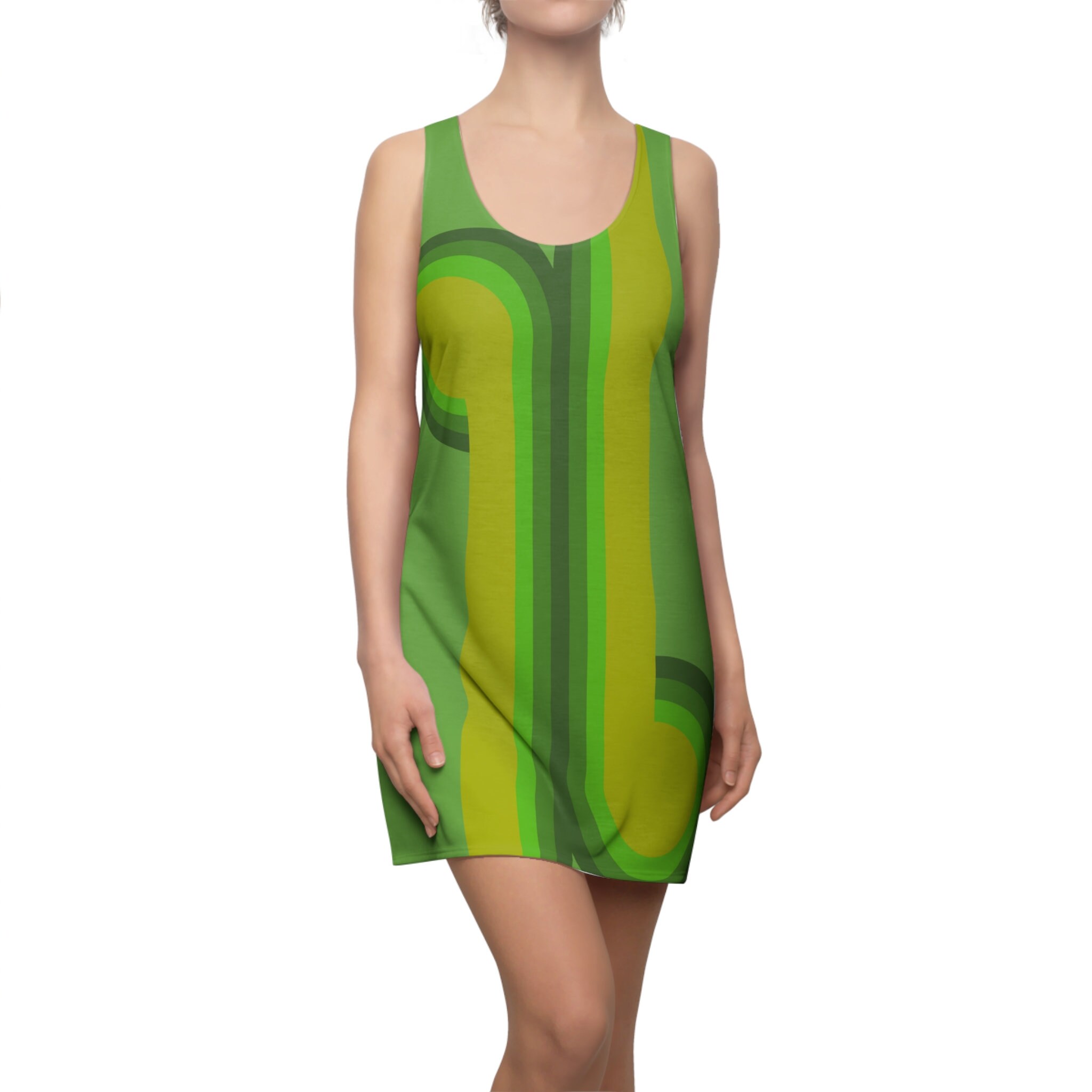 Asymmetrical Mod Geometric Olive Green Chartreuse 70s8 1960s 60s Style Dress Retro Fashion ...