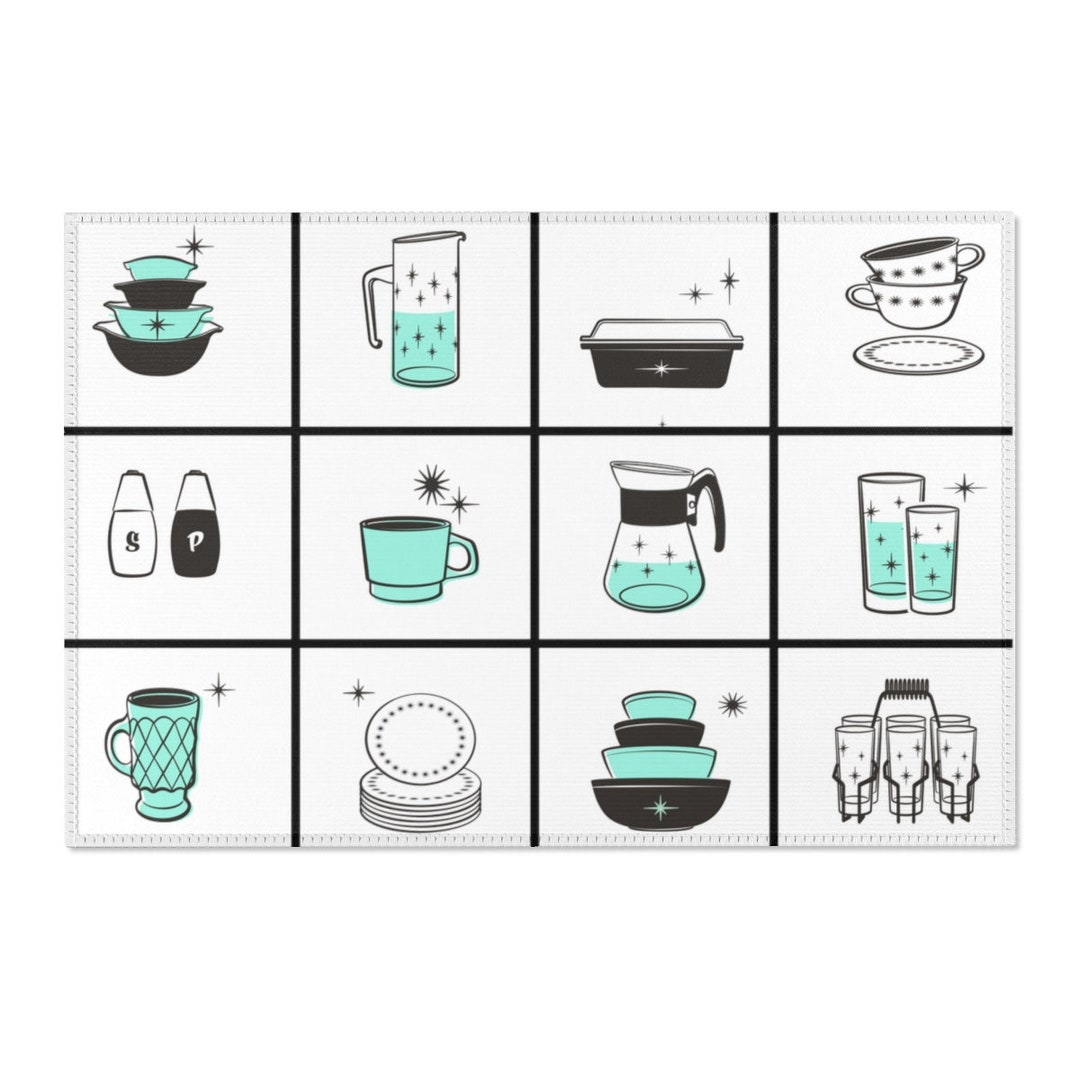 MCM Mid Century Modern Retro Kitchen Rug Vintage 50s Cookware White - Etsy