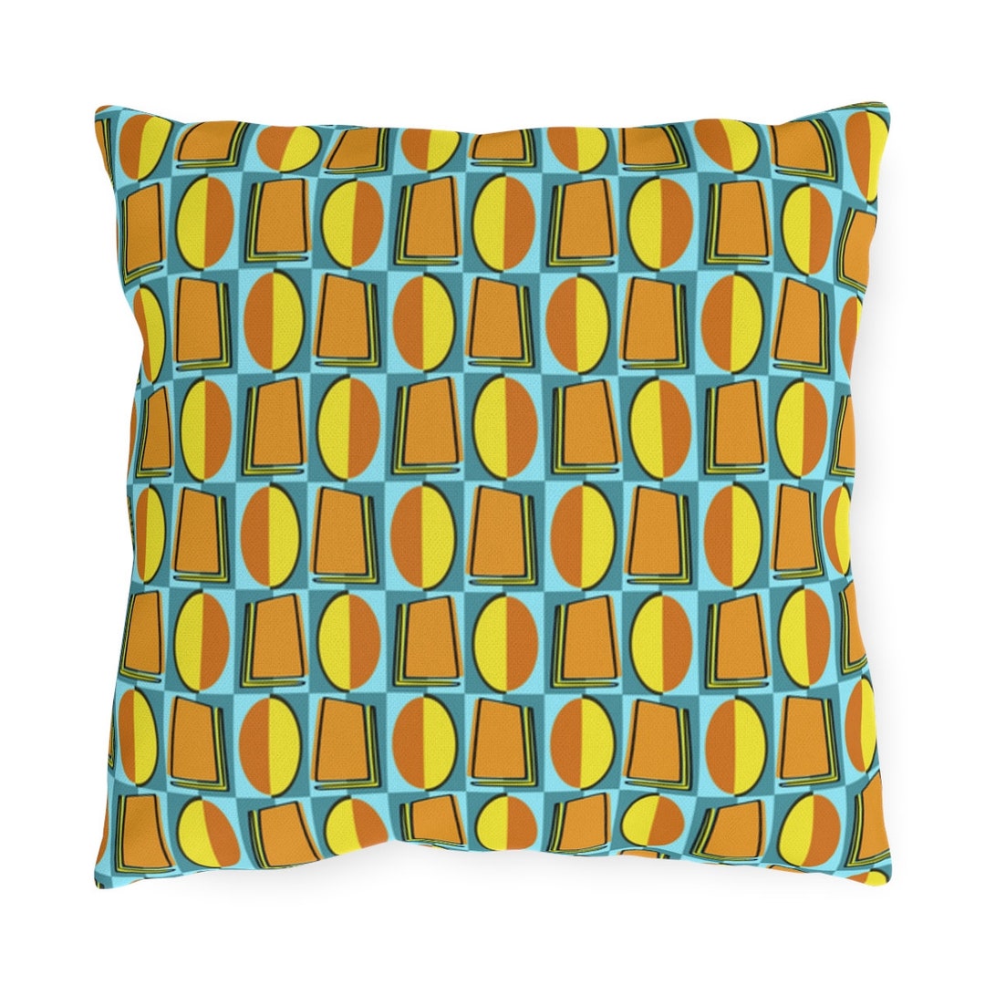 Outdoor Pillow Mid Century Modern Mcm Retro Geometric Yellow Teal Blue ...