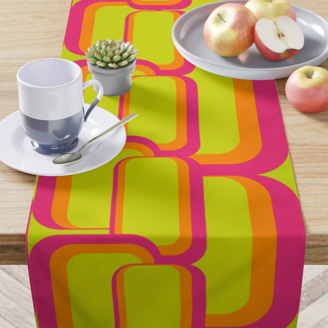 Table Runner 60s 70s Modern Geometric Orange Yellow Pink 70s6 Vintage ...