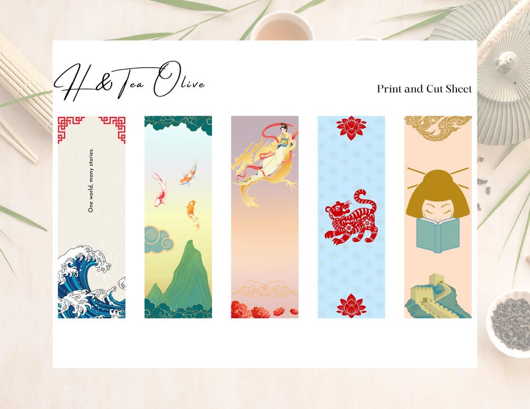 Asian-style Bookmarks: Elegant Designs, Set of 5 (printable PDF) - Etsy