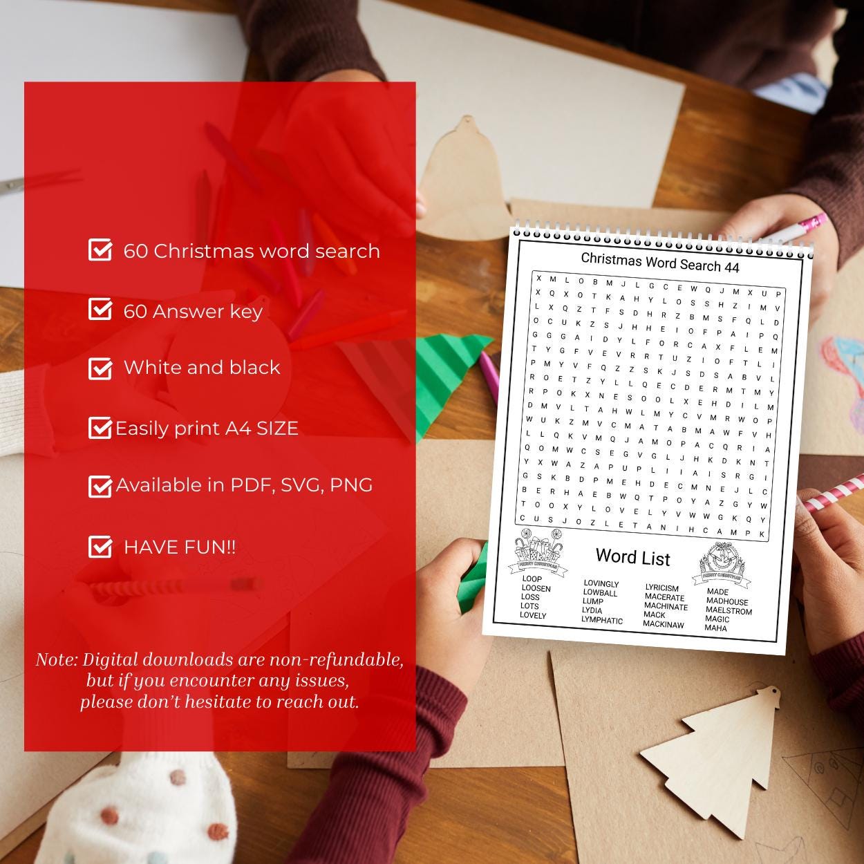 Christmas Word Search Puzzle Game Bundle Activity for Kids Children ...